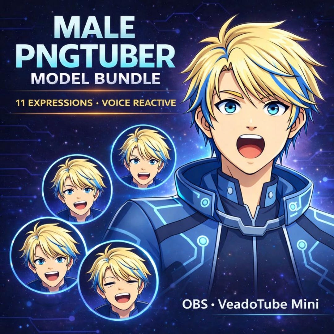 Male Pngtuber Model Bundle – 11 Expressions – Voice Reactive Anime ...