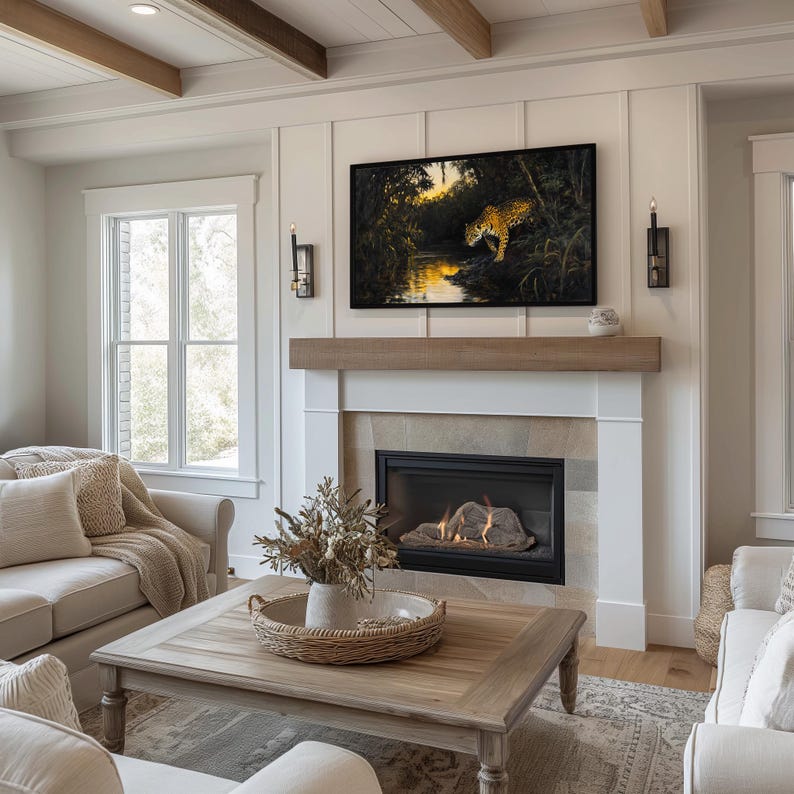 Rustic Jaguar Frame TV Art, Moody Wildlife TV Art, Digital Jungle Decor ...