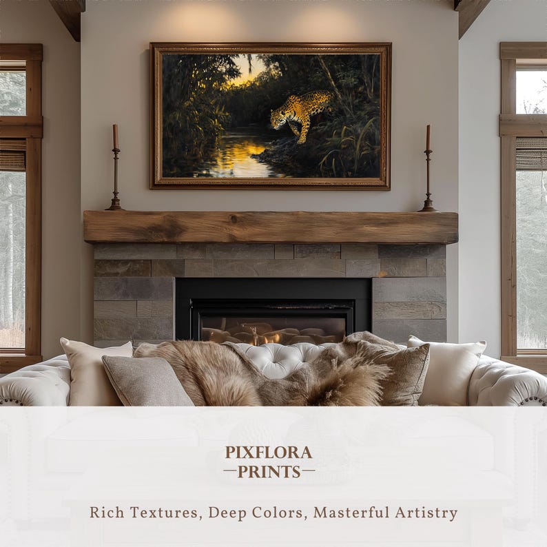 Rustic Jaguar Frame TV Art, Moody Wildlife TV Art, Digital Jungle Decor ...