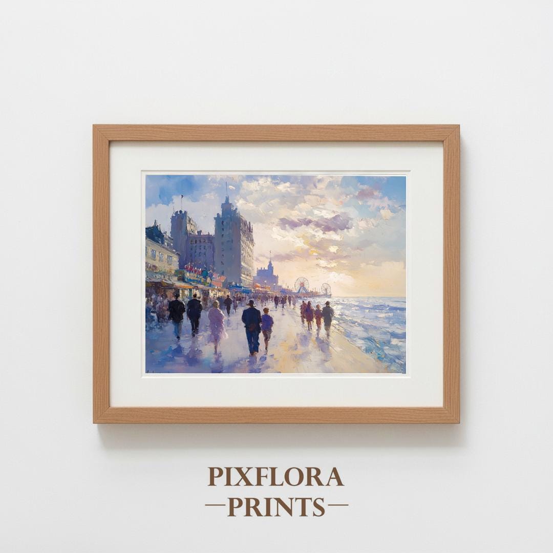 Romantic Coastal Sunset Printable - Pastel Beach Promenade ...