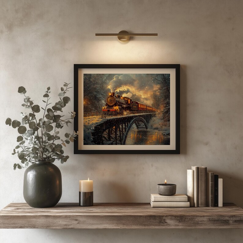 Vintage Christmas Train Winter Art - Moody Nostalgic Scene, Steam ...