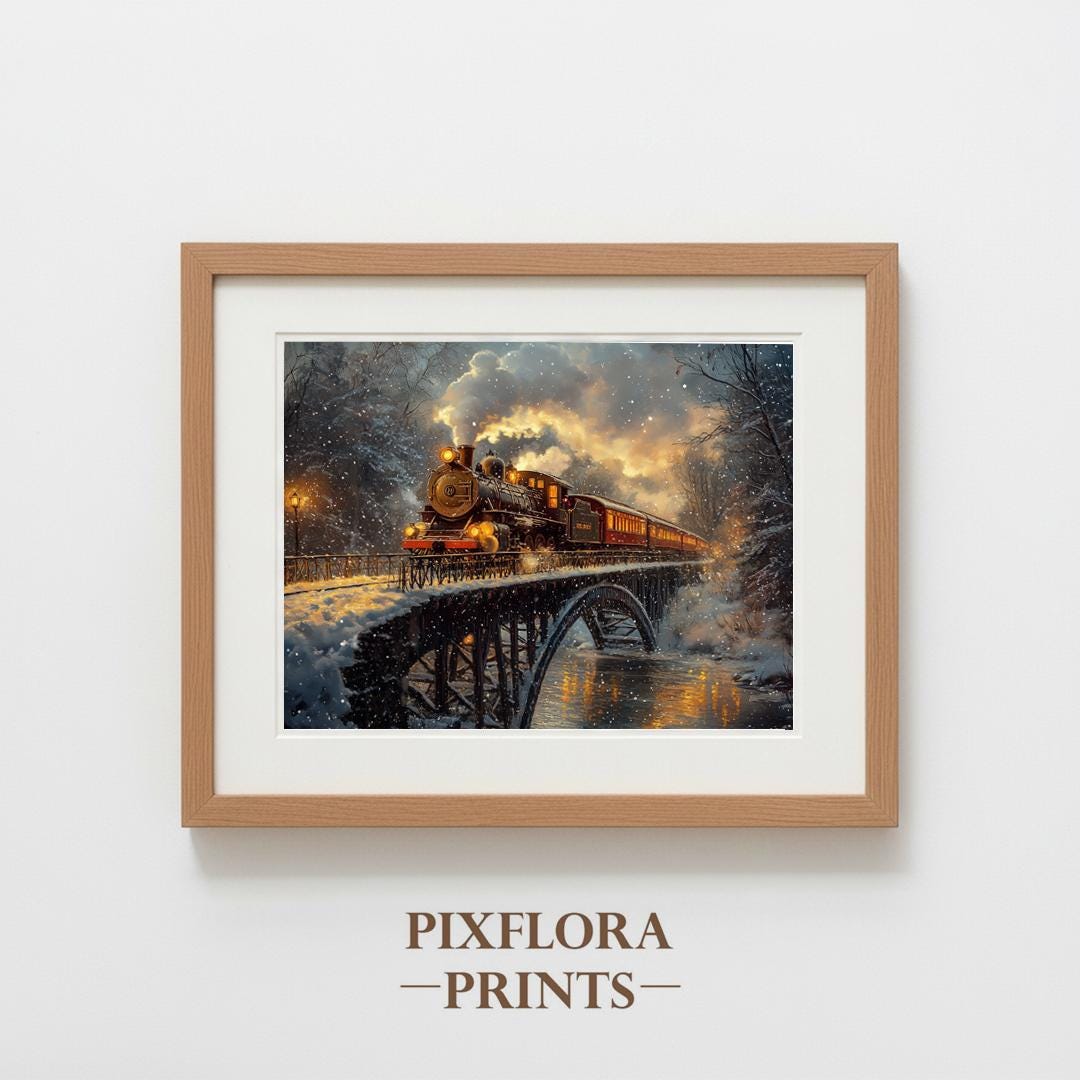 Vintage Christmas Train Winter Art - Moody Nostalgic Scene, Steam ...