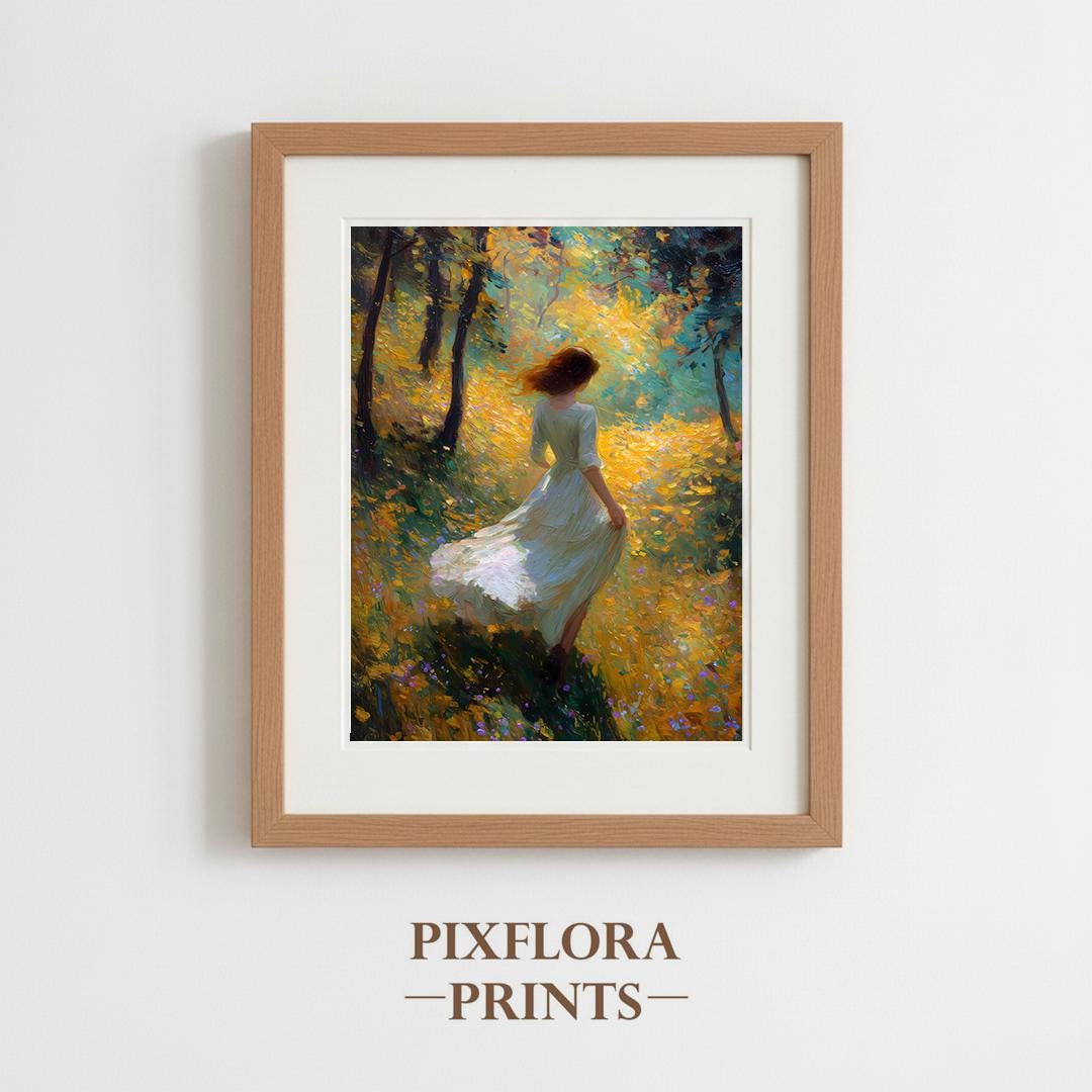 Romantic Cottagecore Forest Woman Painting - Impressionist Wall Art ...