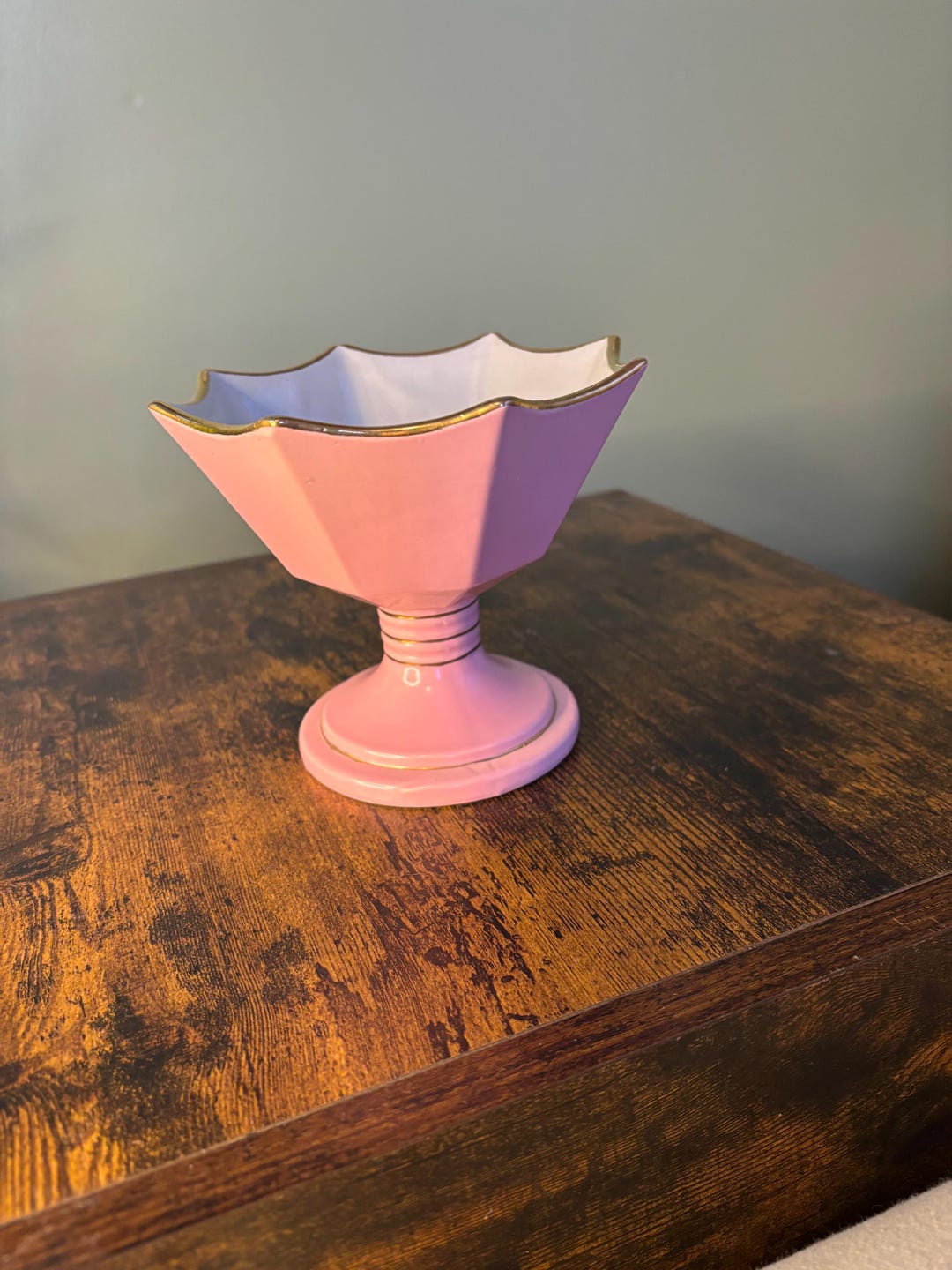 Vintage Hull Pink Pedestal Bowl With Gold Trim - Etsy