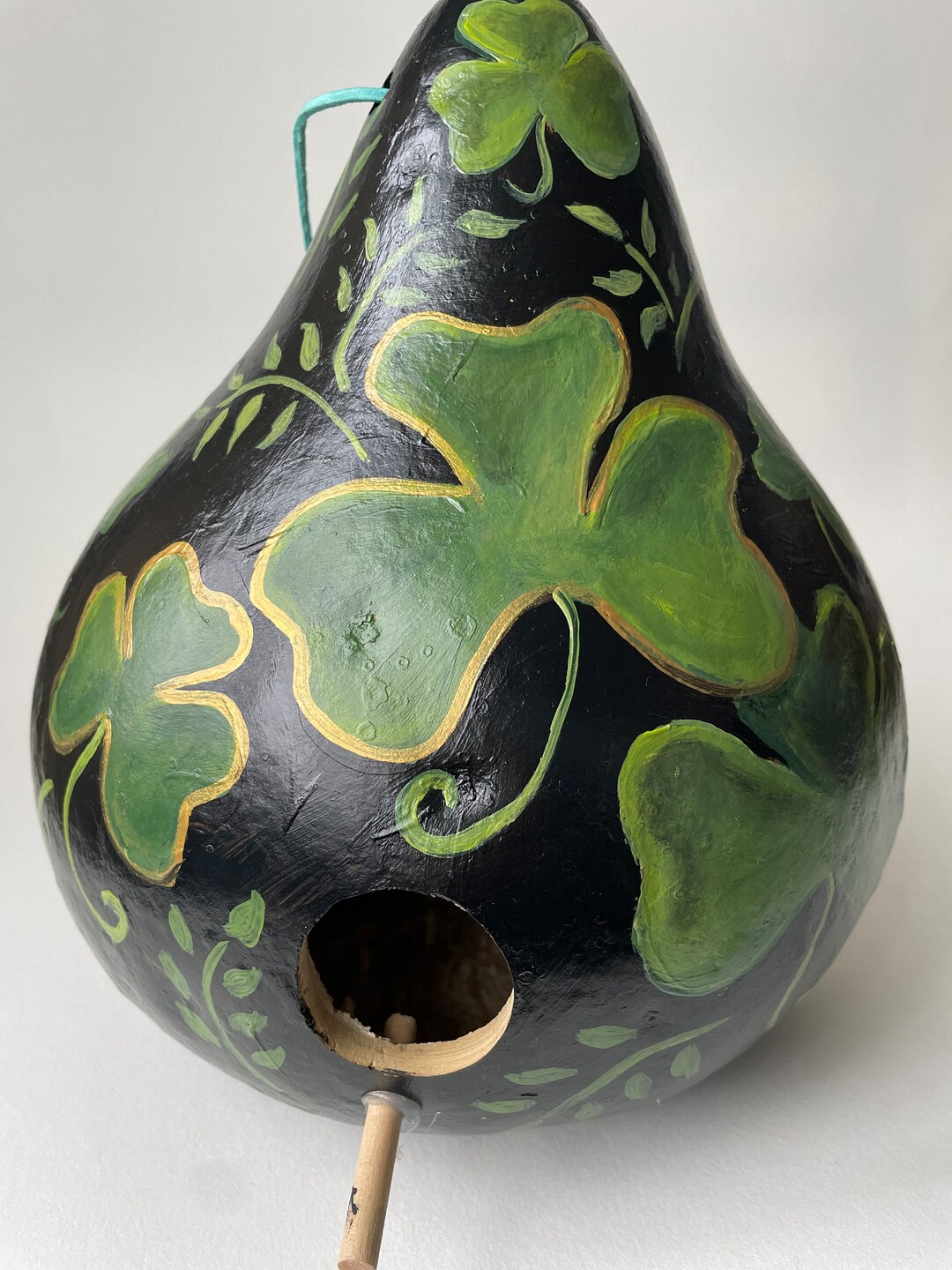 Hand Painted Shamrock Birdhouse: Folk Art Gourd - Etsy