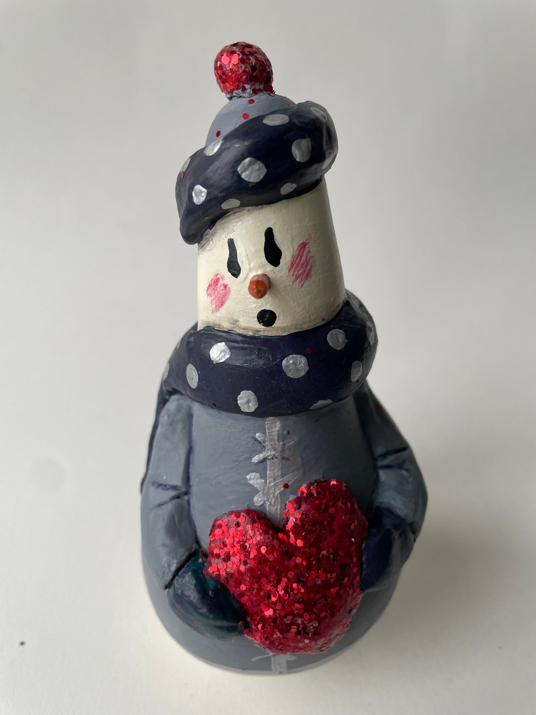 Valentine Snowman Gourd With Red Glitter Heart Folk Art Snowman Dried ...