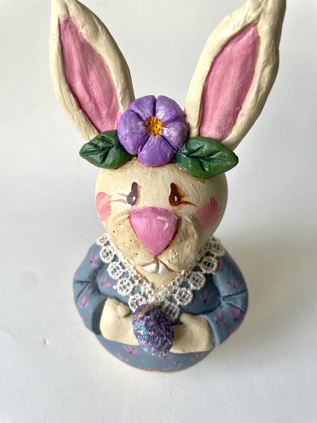 Easter Bunny Gourd With Flower and Egg Folk Art Bunny Rabbit Gourd ...