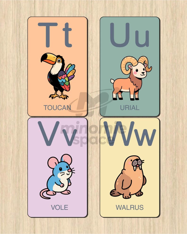 Alphabet Animal Flashcards A-Z Printable for Kids | ABC Learning Cards ...