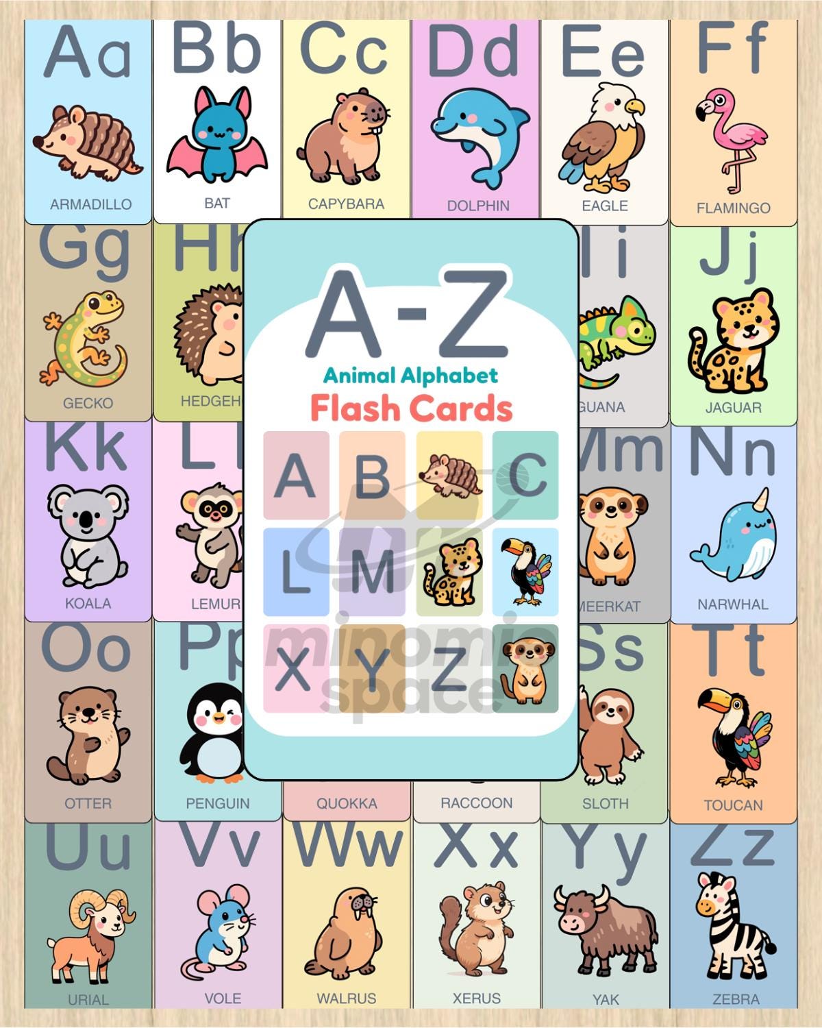 Alphabet Animal Flashcards A-Z Printable for Kids | ABC Learning Cards ...