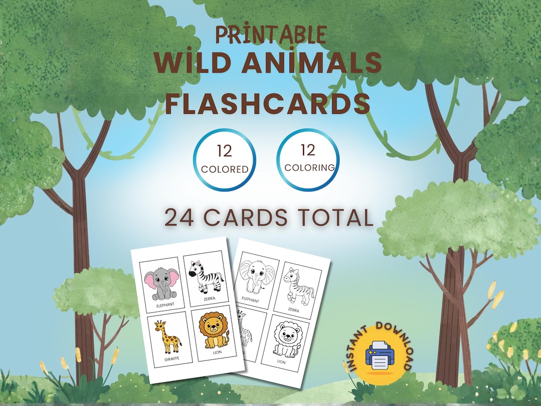 Wild Animals Coloring Flashcards | Learn & Color Animal Cards | Toddler ...