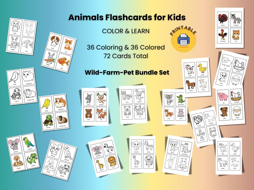 Animals Flashcards for Kids , Printable Preschool Learning Cards ...