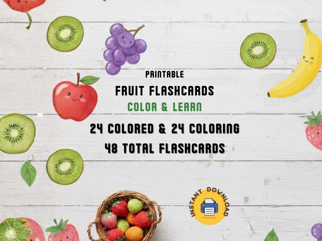 Fruit Flashcards | Coloring & Learning, Preschool Printable (digital ...