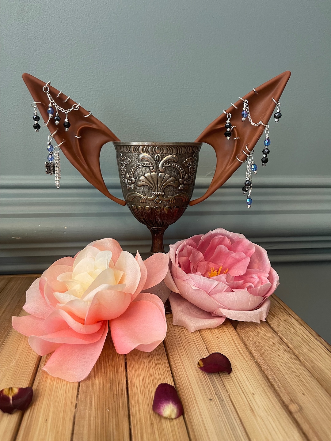 Dark Blue Onyx Crystal Bejeweled Pierced Fairy Ears, Elf Ears, Faerie Ears, Fae Ears, Elf ...