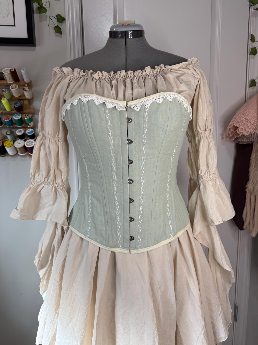 Victorian Corset, Leaf Vines Embroidery, Custom Made Cotton Linen - Etsy