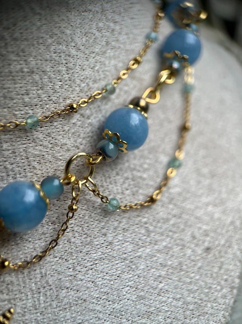 Sun Moon Necklace Gold Blue – Celestial Necklace With Aquamarine Beads ...