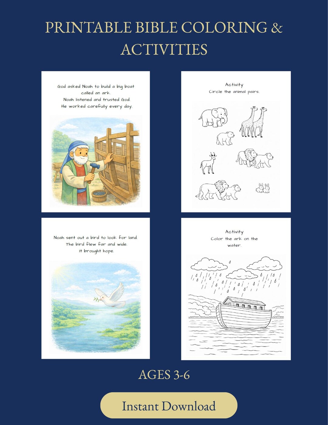 Noah’s Ark Bible Coloring Pages Printable | Christian Kids Activity ...