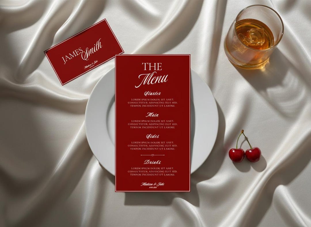 Romantic Menu + Name Card Template | Editable Wedding Menu + Place ...
