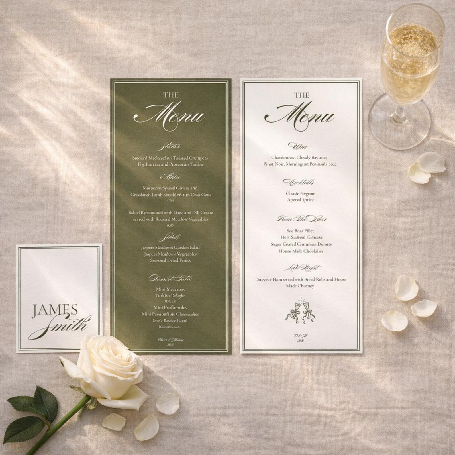 Classic Menus + Name Card Template | Editable Wedding Menu + Place ...