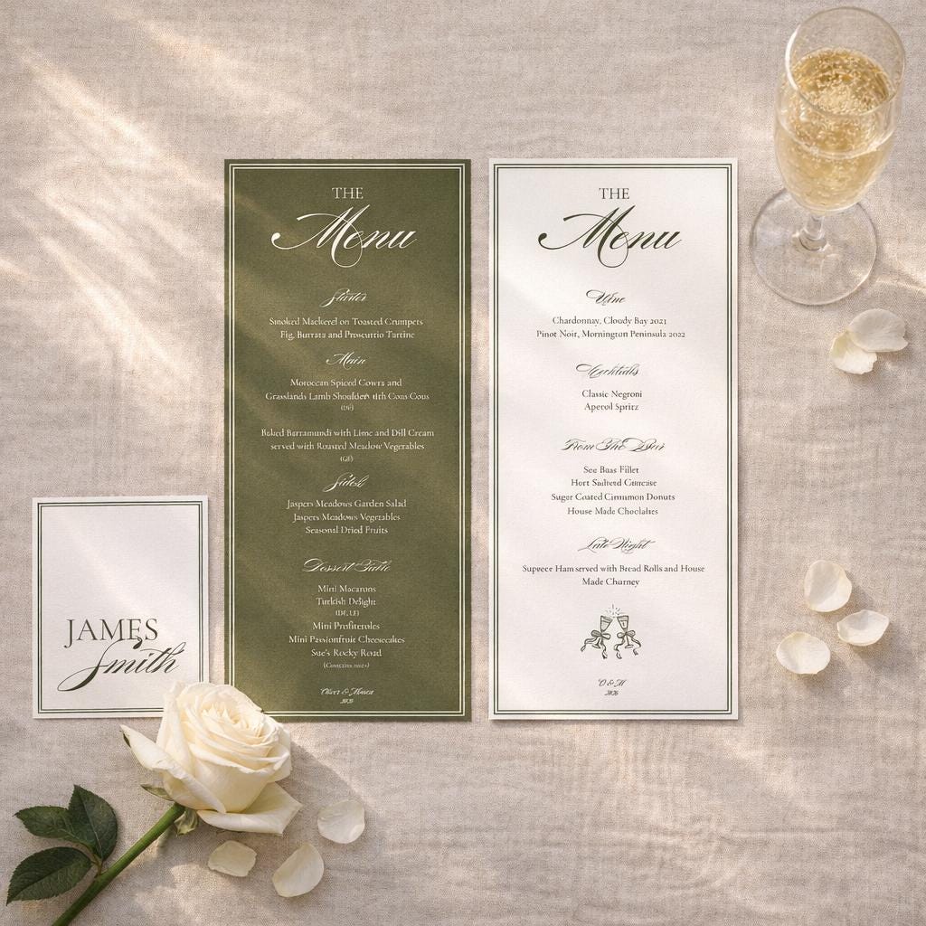 Classic Menus + Name Card Template | Editable Wedding Menu + Place ...