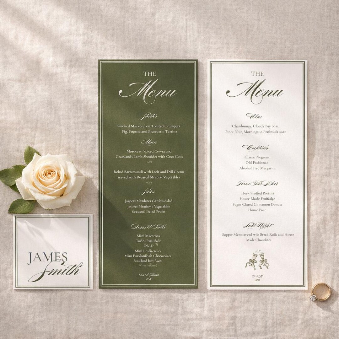 Classic Menus + Name Card Template | Editable Wedding Menu + Place ...