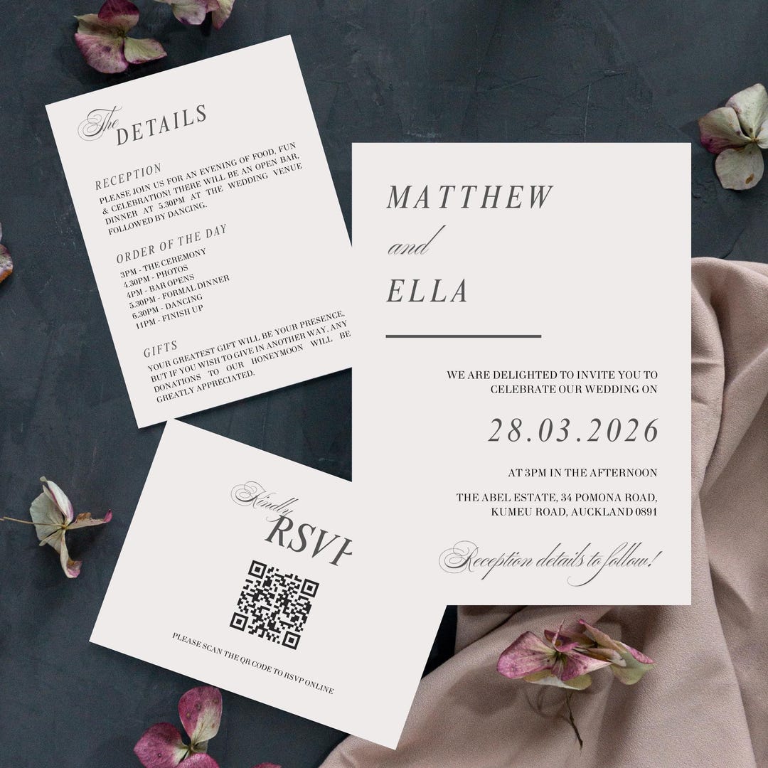 Elegant Minimalist Wedding Invitation Complete Bundle Canva Template ...
