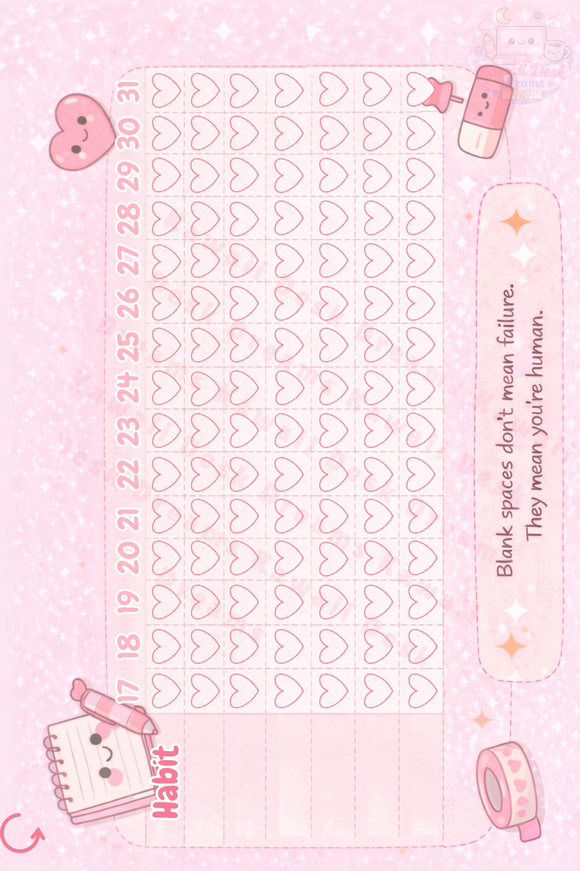 Kawaii Habit Tracker Printable | Neurodivergent Friendly, Pink Planner ...