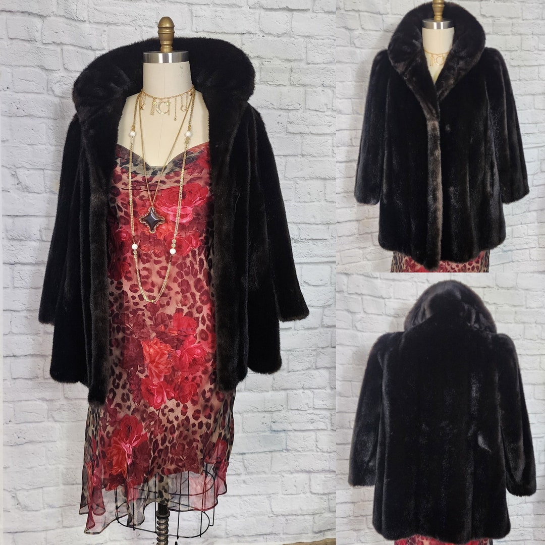 Vintage 70s/80s Coat Faux Fur Aline Dark Brown Black Disco 70s Size ...