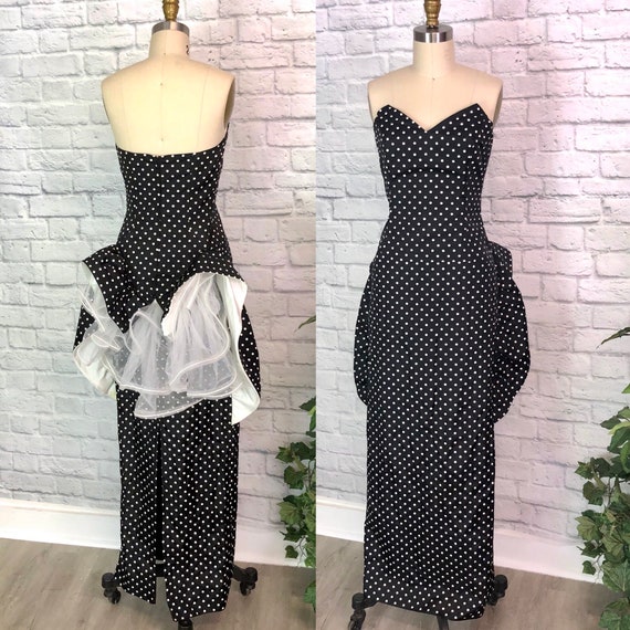 XS 80s Dress, Bustle Ruffle, Formal Prom Black White… - Gem