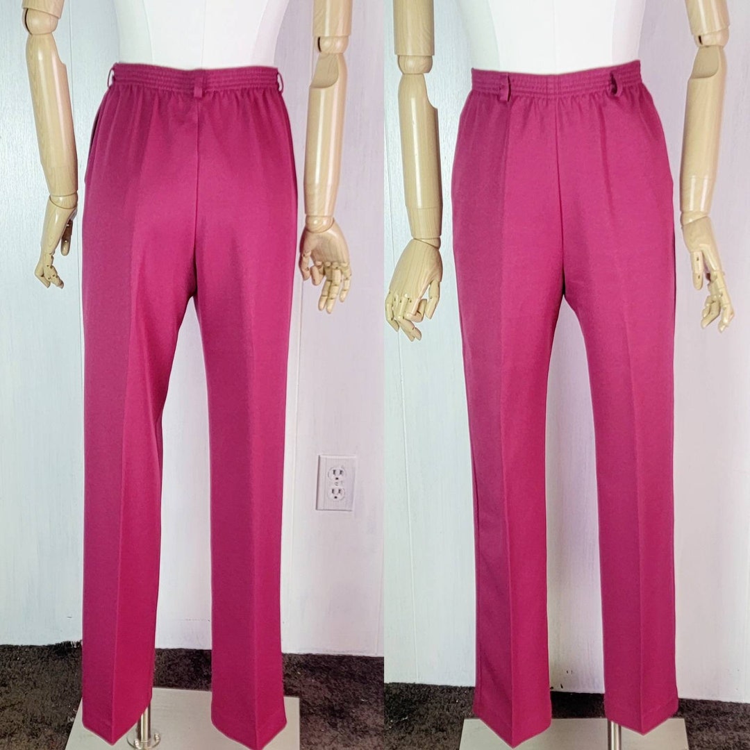 70s/80s Fuschia Cranberry Trouser Pants High Waist Elastic Dark ...