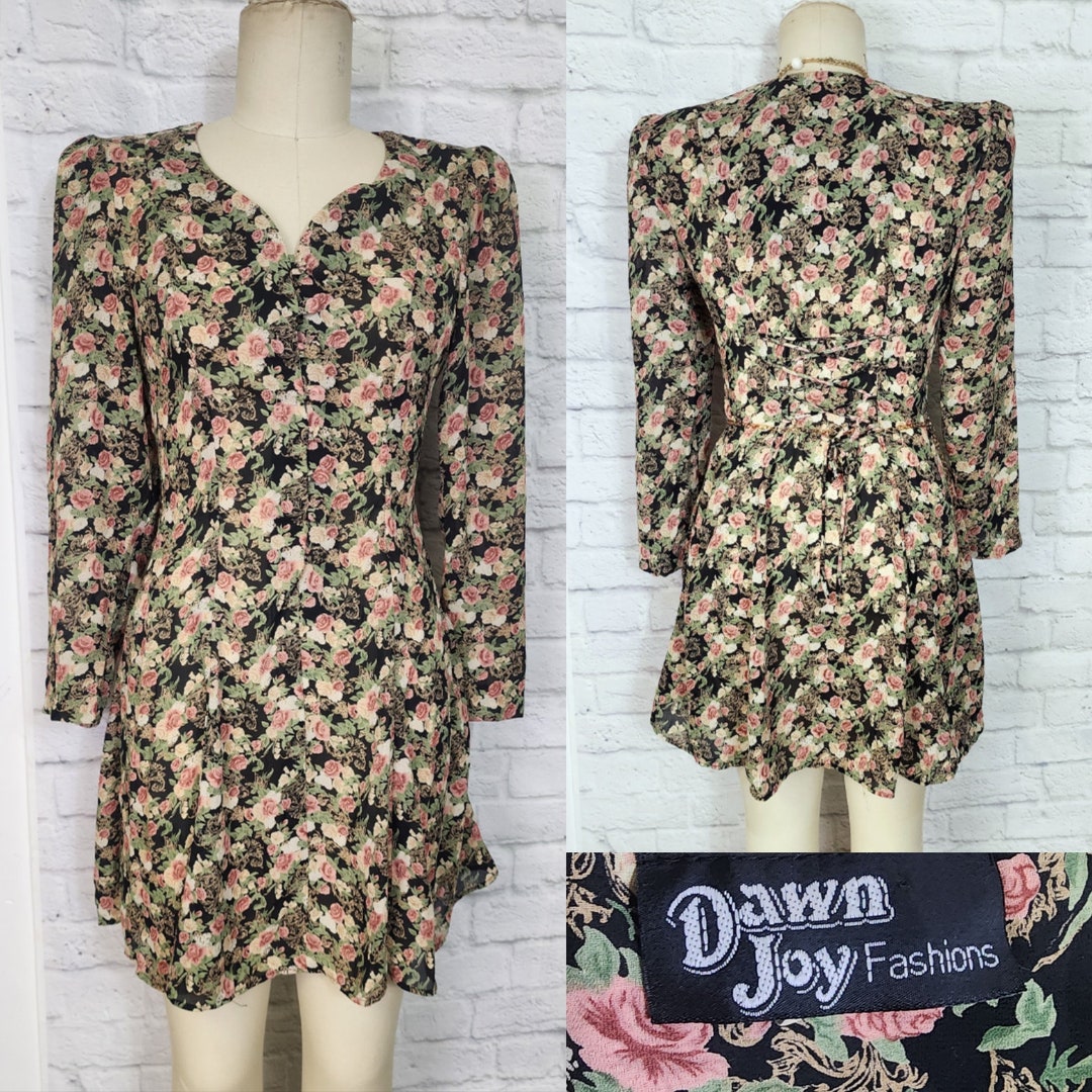 90s Flowy Shirtwaist Dress, Button Front Princess Cut, Tie Back, Grunge ...