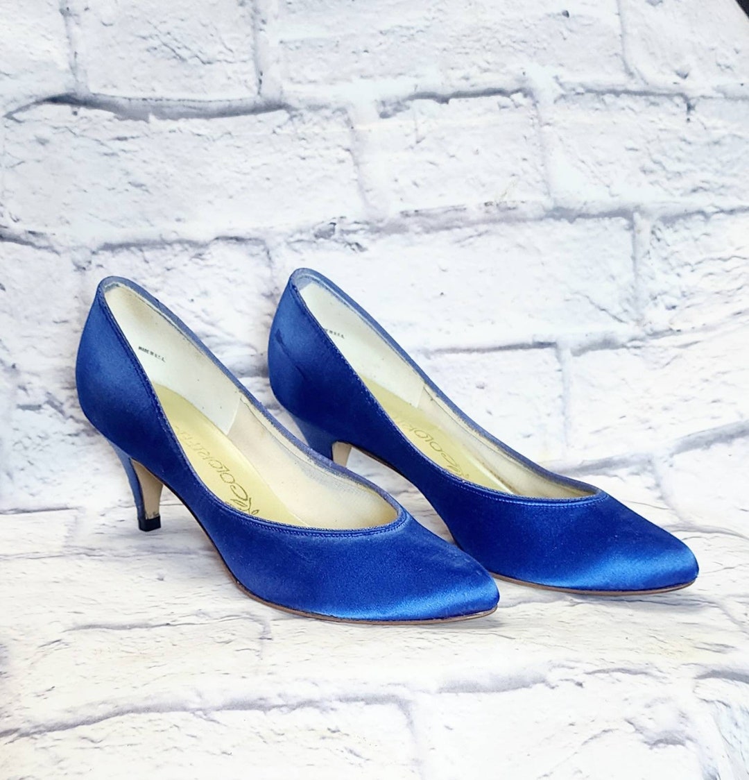 80s Royal Blue Satin Low Heal Bridesmaid Prom Shoes Womens - Etsy