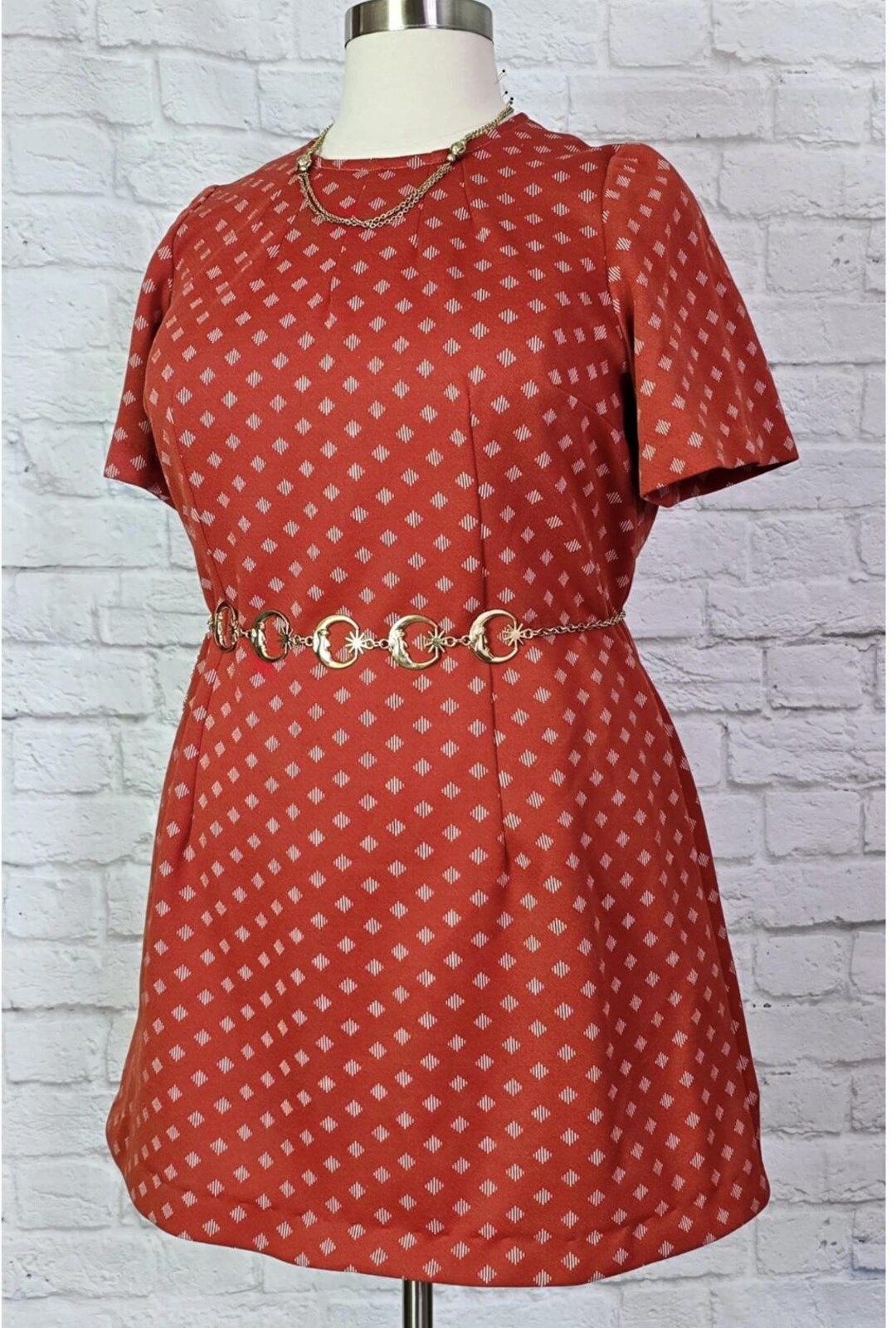 60s/70s Mod Dress, Volup Plus, Mini Aline Shift, Rust Orange Knit, Go ...