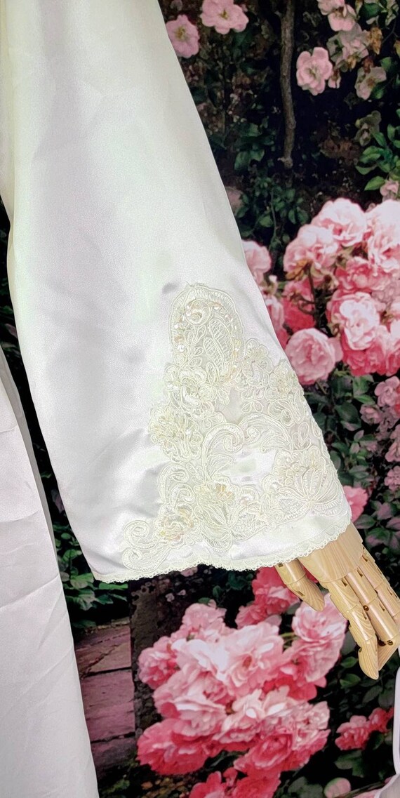 Ivory Satin dressing gown bridal robe beaded lace bel… - Gem