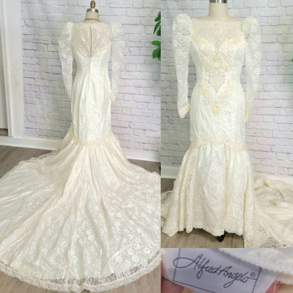 Vintage Ivory Lace 80s Wedding Dress, Bombshell Brida… - Gem