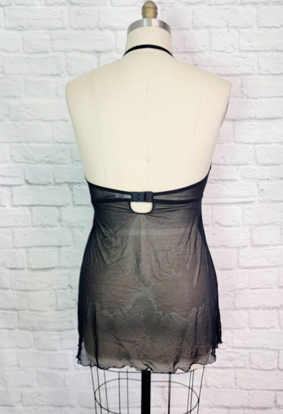 XL Nightie Black stretch Mesh Halter underwire Nighty… - Gem