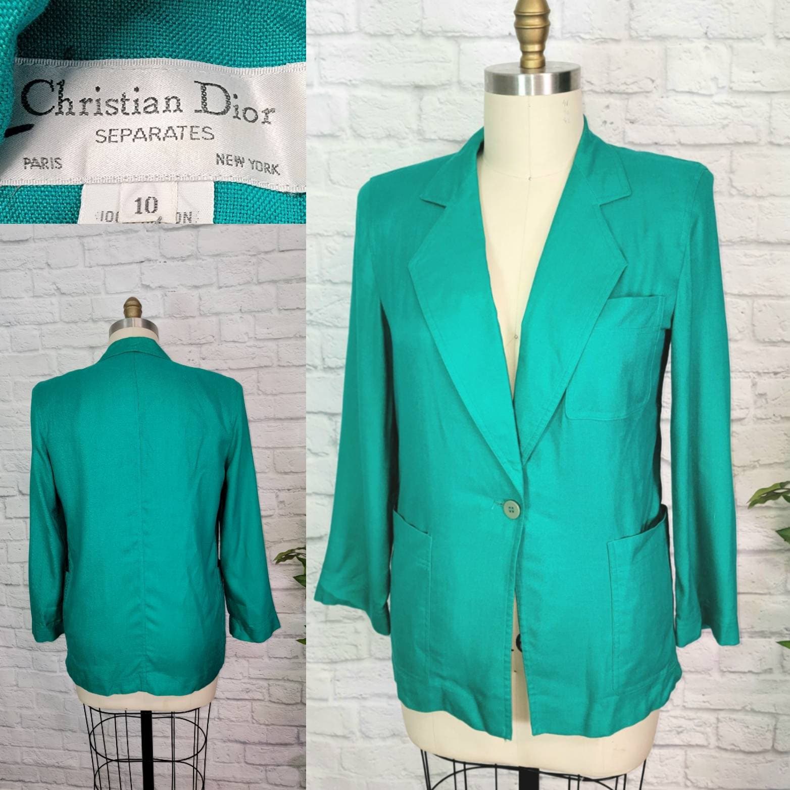90s Christian Dior Jacket Blazer Summer Teal Green Oversized 90s Christian Dior Jacket Blazer Summer Teal Green Oversized