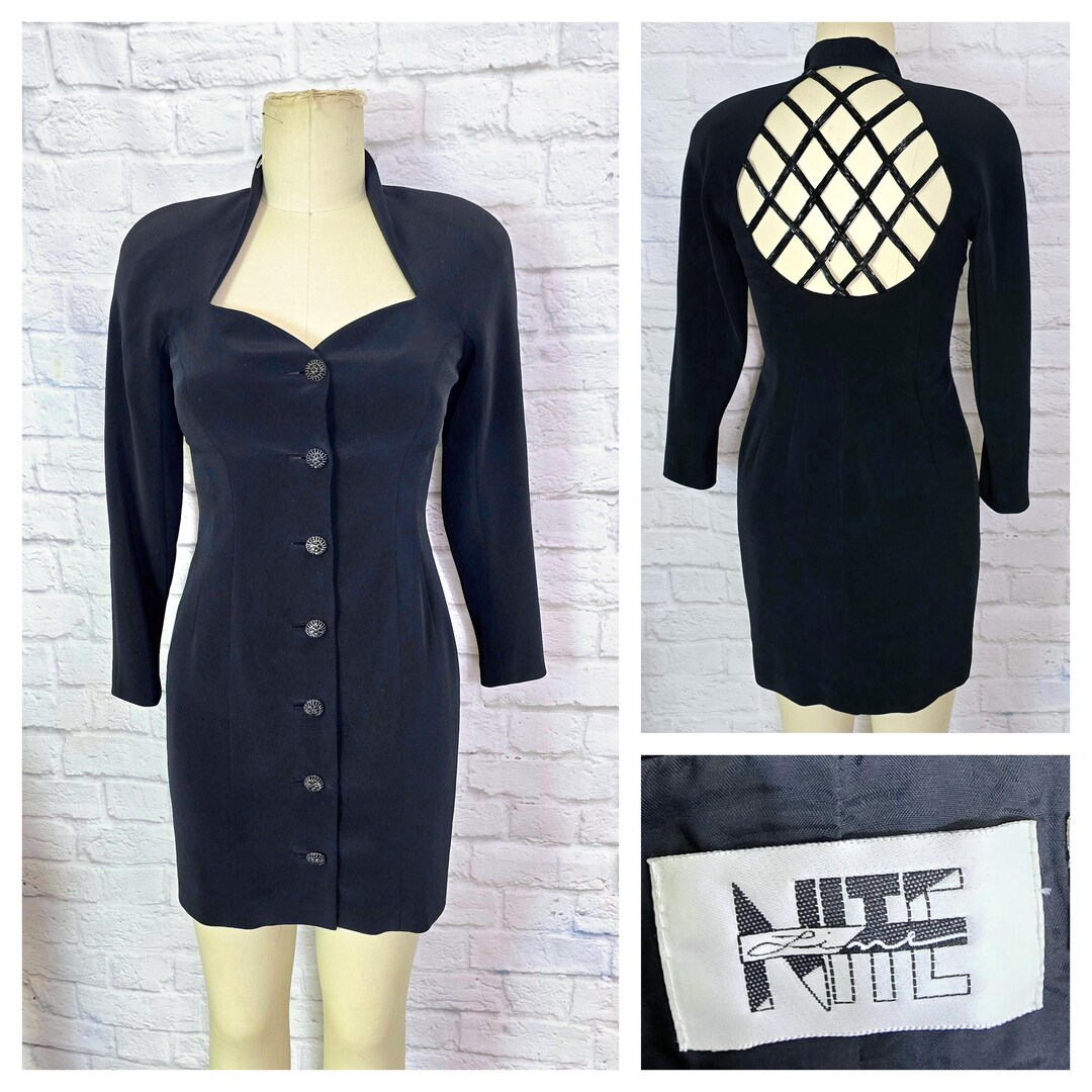 90s Black Cage Back Bodycon Suit Dress, Gothic Whimsigoth Grunge Witchy ...
