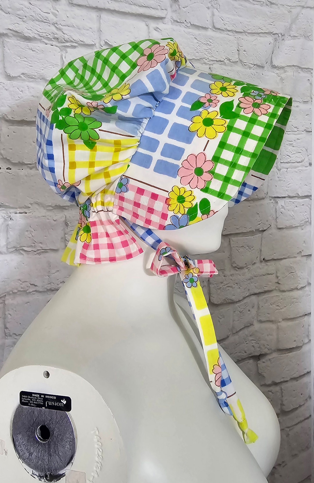 70s Gingham Floral Bonnet, Prairie Pioneer, Wild West, Sunhat Poke ...