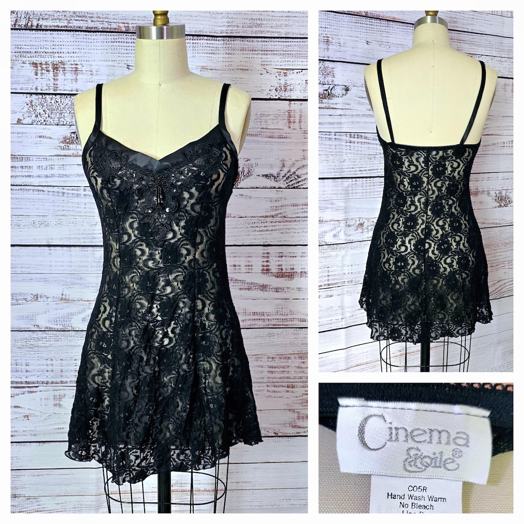 1990s Sheer Stretch Lace Fit Flare Nightie, Mini Nightgown Lingerie ...