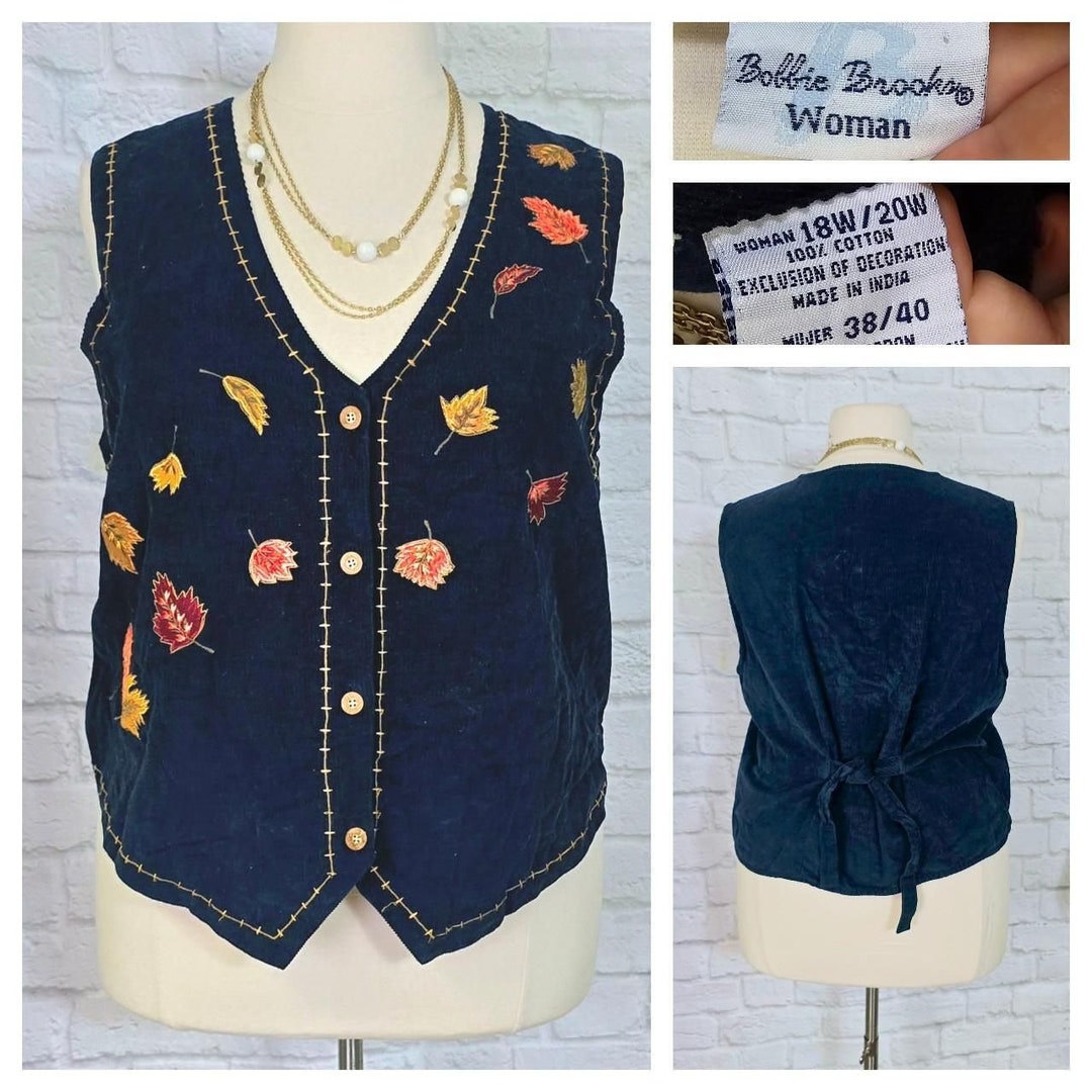 90s Plus Size Vest, Leaf Autumn, Button Front, Women's Orange Navy ...