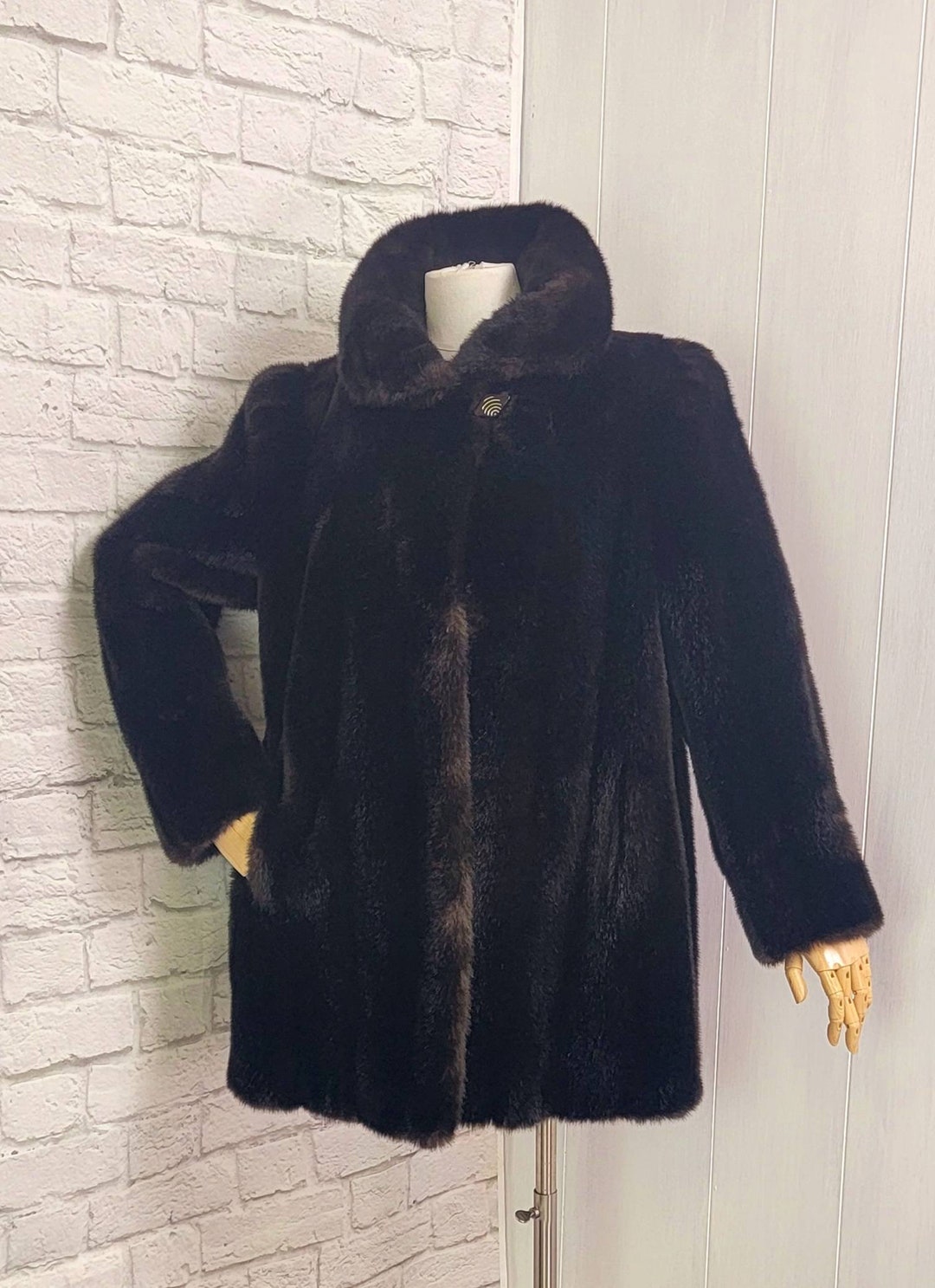 Vintage 70s/80s Coat Faux Fur Aline Dark Brown Black Disco - Etsy