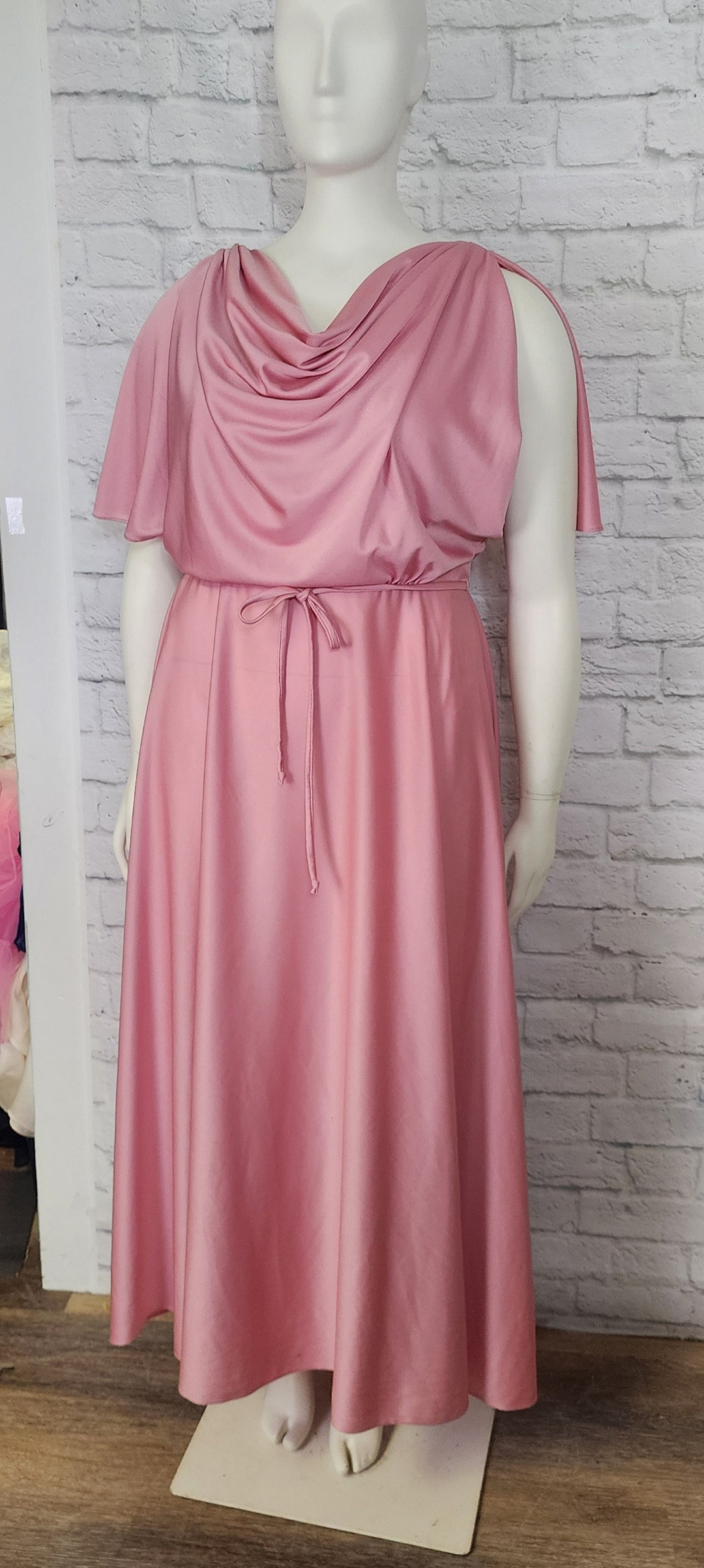 70s Dusty Pink Maxi Disco Dress Prom Formal Greco-roman Grecian Goddess ...
