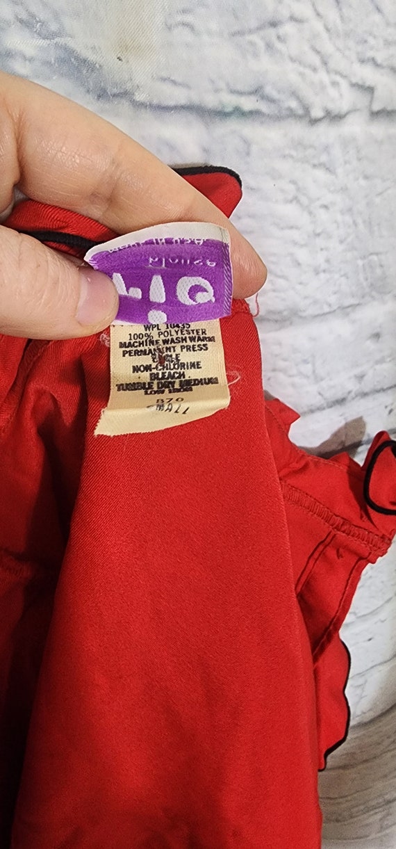 70s/80s Red Black Ruffle Puff sleeves Blouse Country … - Gem