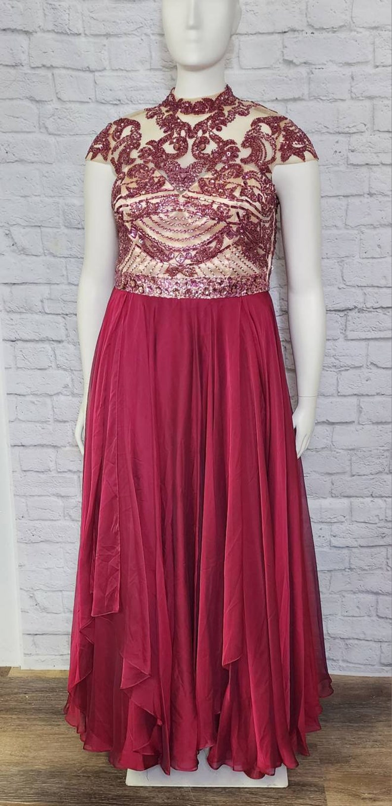 Y2K Prom Dress, Cranberry Burgundy Red Open Back, Plus Size 14 Glitter ...