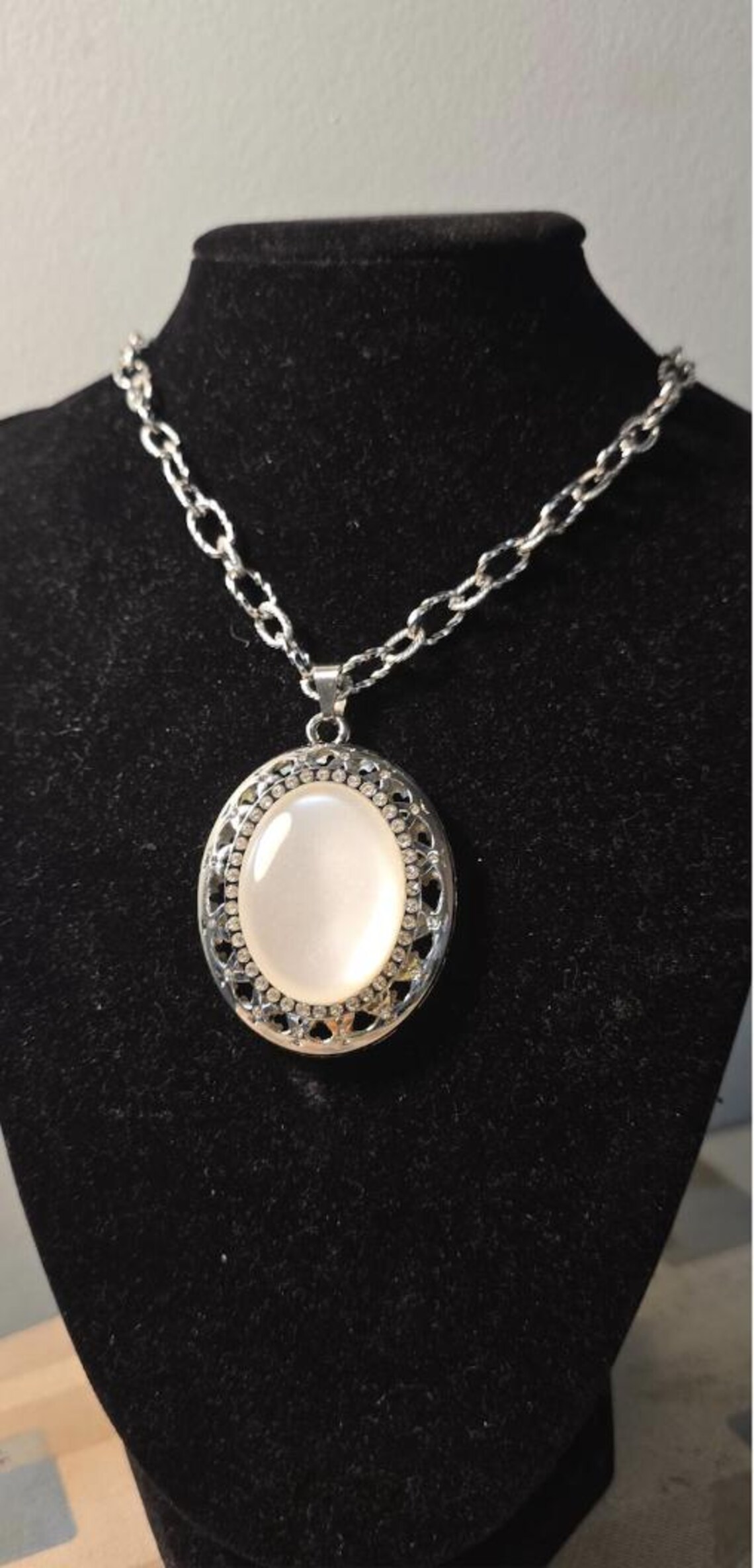Retro Love That Witch Pendant Necklace. Oval Dome 60s/70s Silver Gold ...