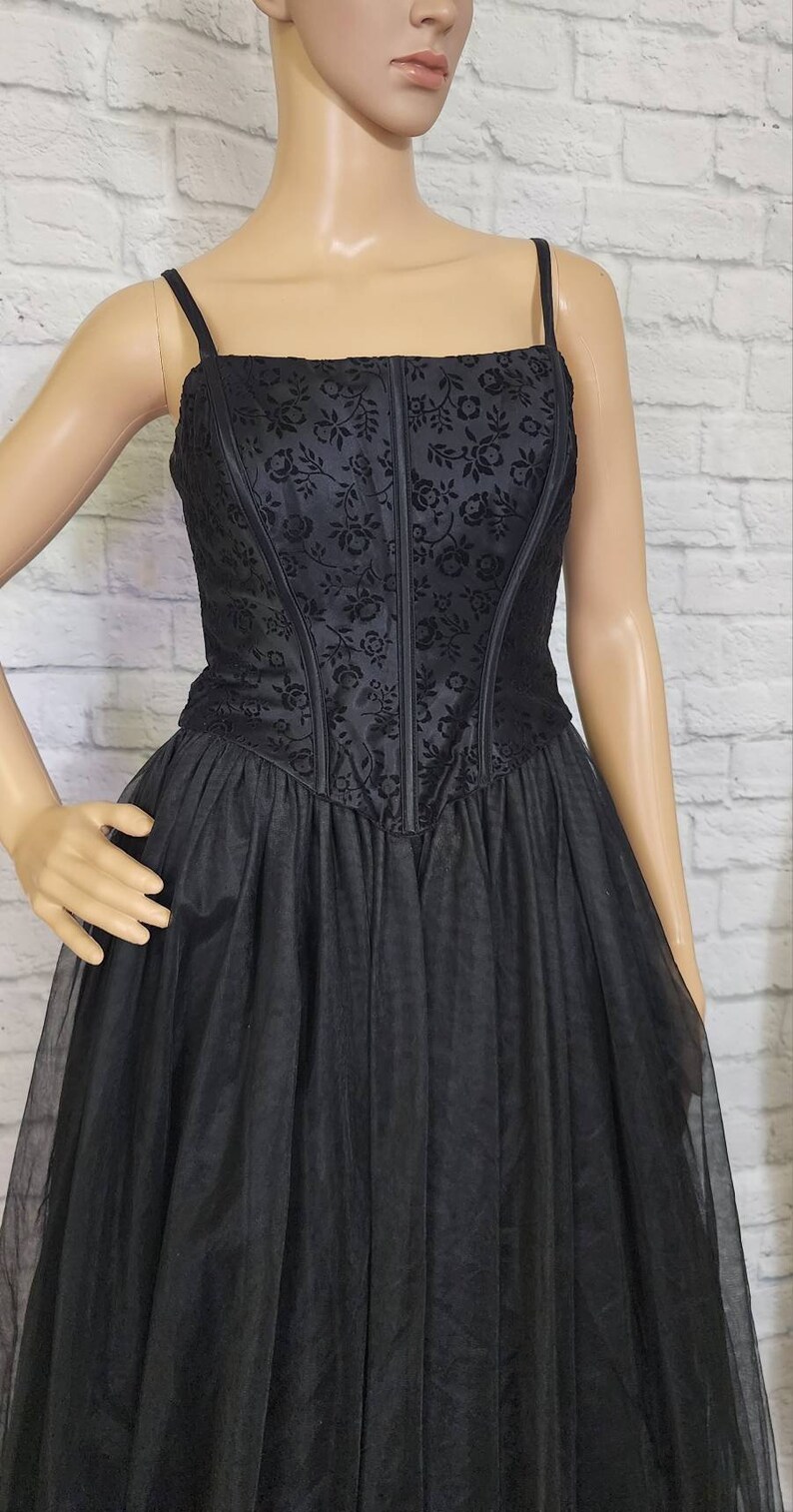 90s Gothic Bustier Corset Style Dress Black Floral Flocked - Etsy