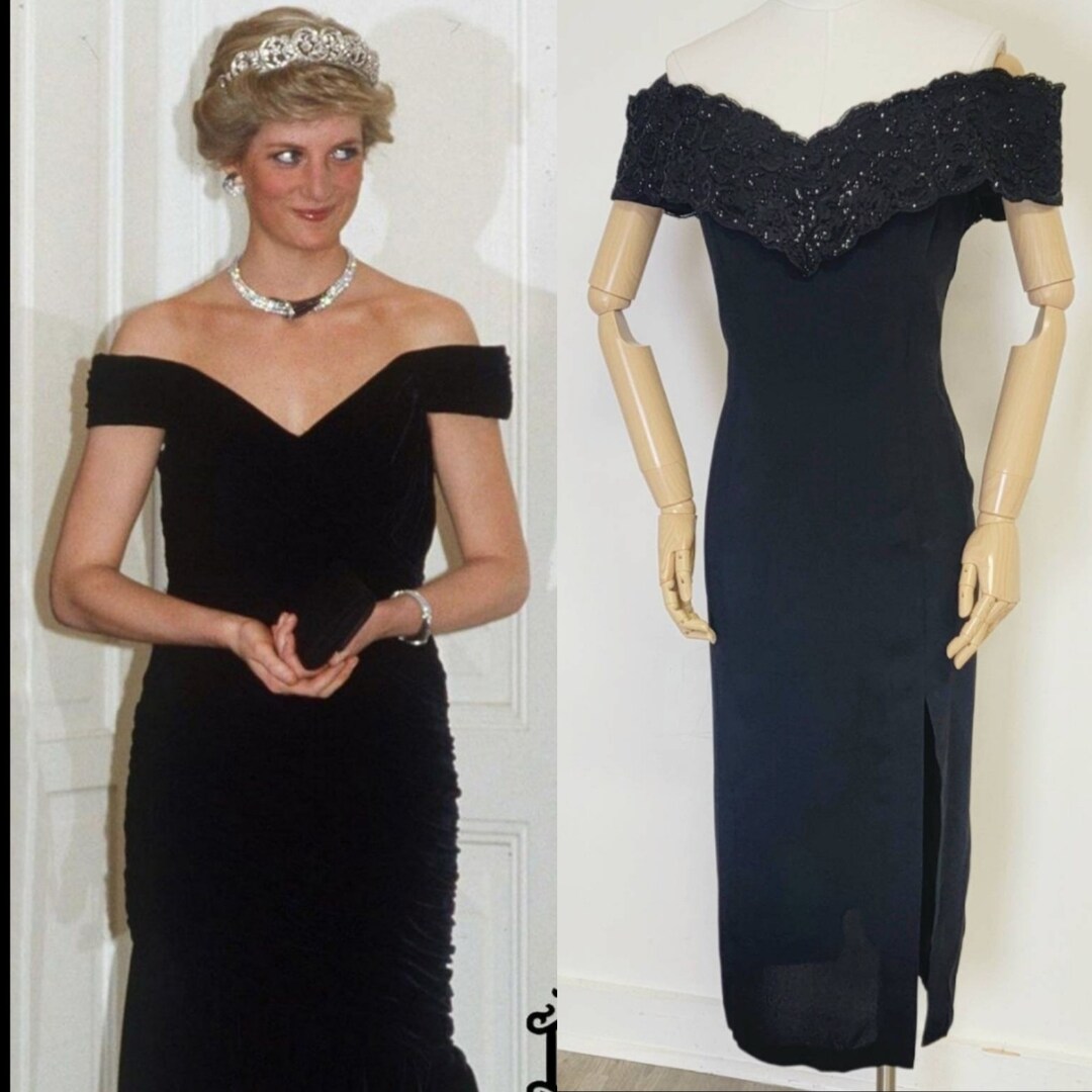 90s Formal Prom Dress, Princess Diana Style, Shoulder Glitter Lace ...