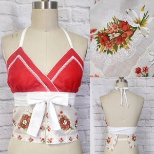 Handmade Halter Top, Boho Festival, Vintage Hanky Handkerchief, Red ...