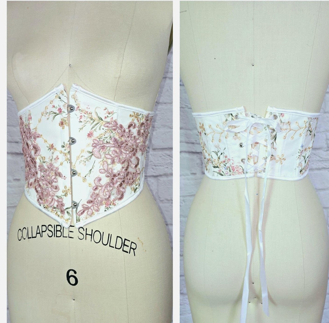 Underbust Corset, Pink Eyelet Floral Brocade, Cosplay Corset Waist ...
