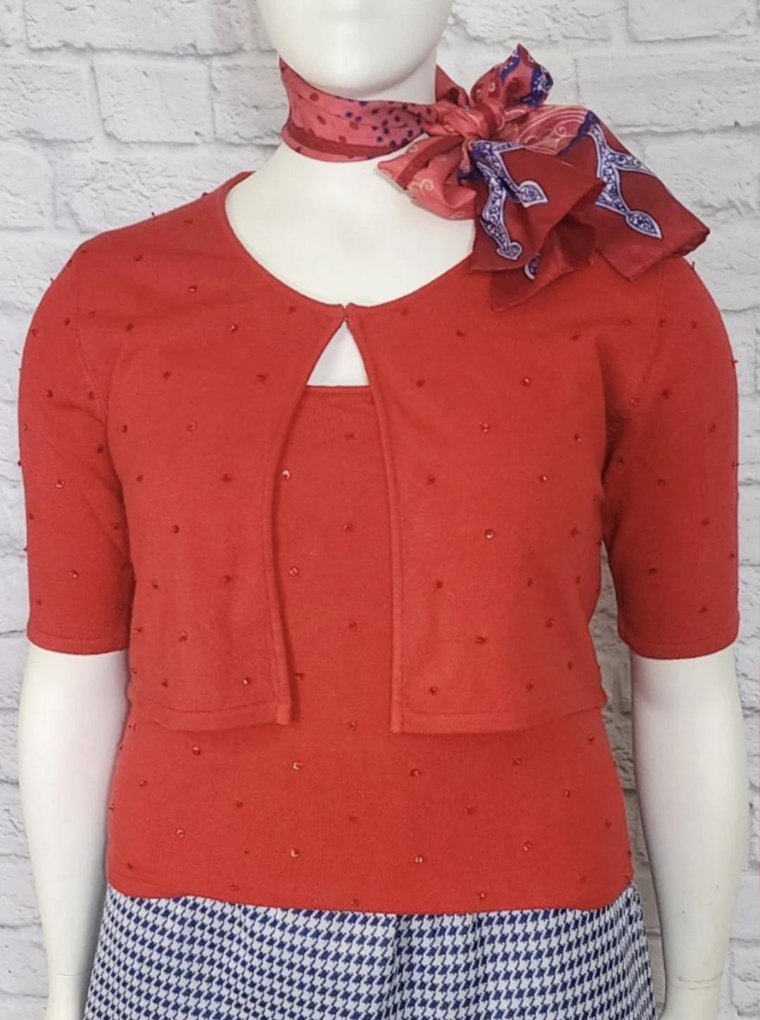 90s/y2k Cardigan Tank Set, Crop Short Sleeves, Valentines Sz L/XL 2 ...